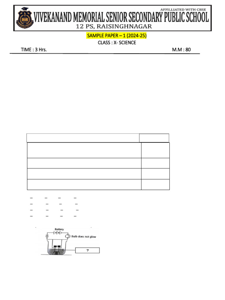 Class 10 Science Sample Paper 2024 | PDF | Fetus | Chemical Reactions