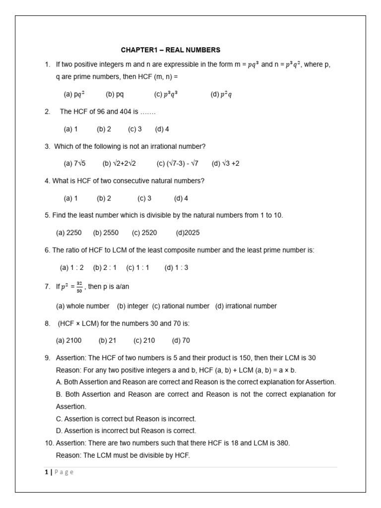REAL NUMBERS HOMEWORK QUESTIONS | PDF | Numbers | Mathematical Concepts