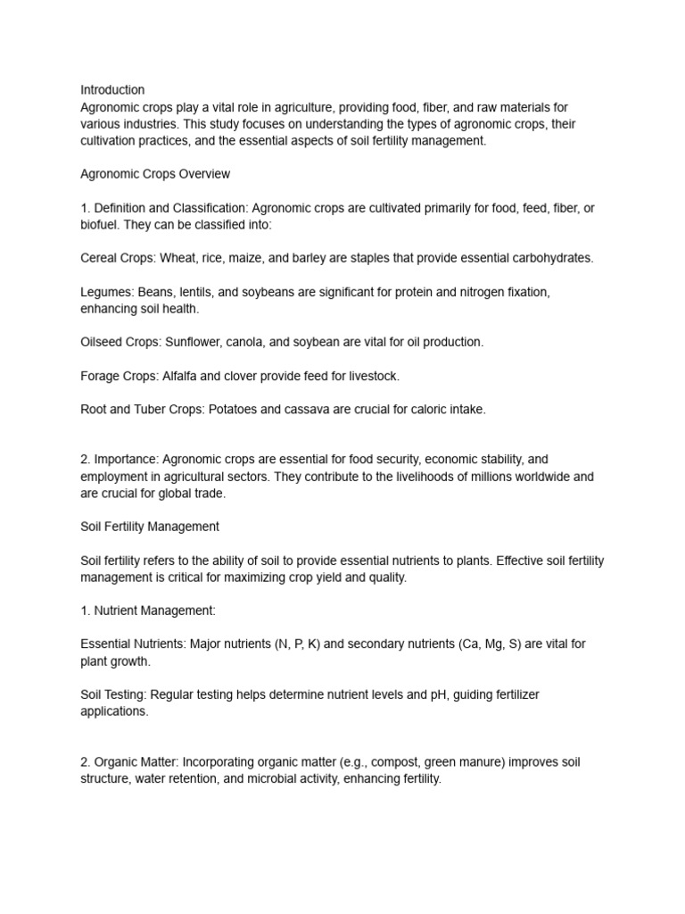 Agronomic Crops Overview (BSMRAU) Class Note by Afroja Sultana Akhi ...