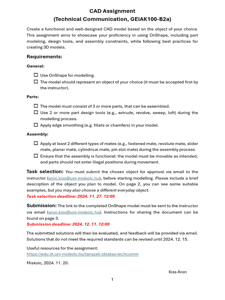 Techcomm Cad - Assignment 2024 | PDF