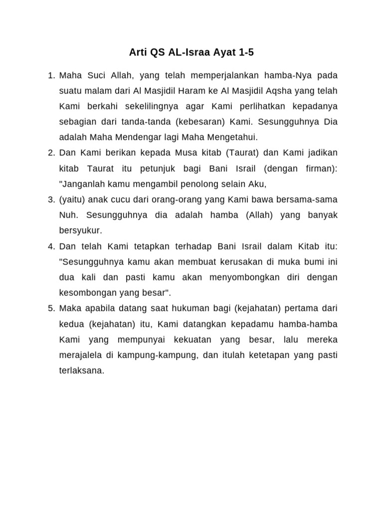 Tafsir QS Al-Israa Ayat 1-5 | PDF