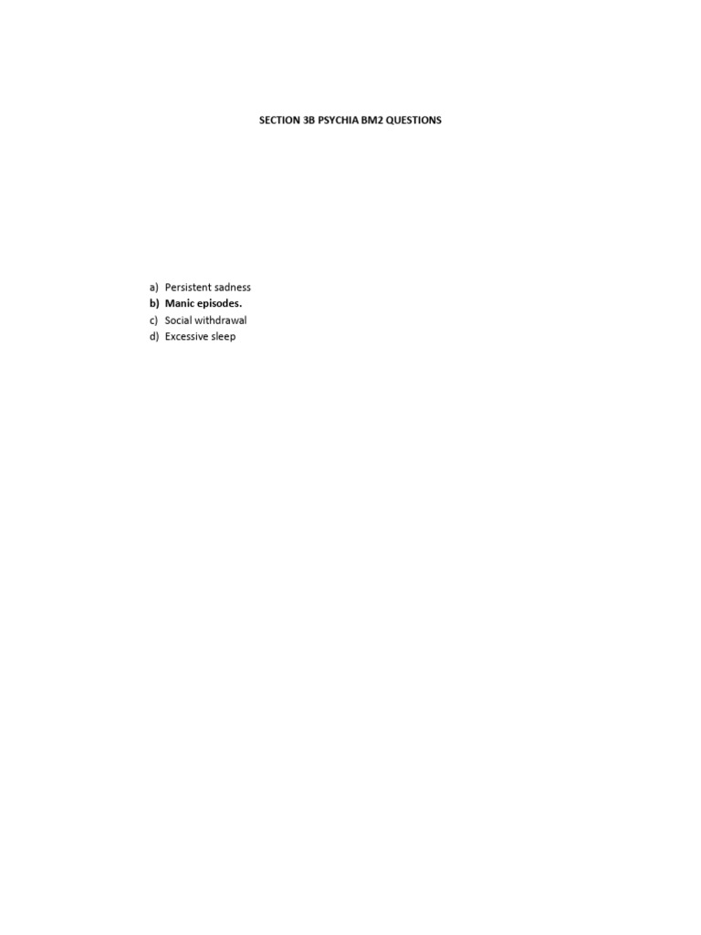 3b Psychia Bm2 Questions | PDF | Bipolar Disorder | Major Depressive Disorder