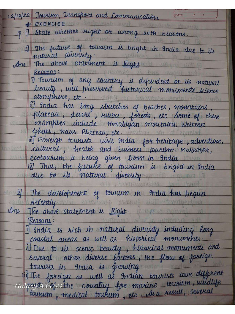 X GEOGRAPHY Lesson No 9 Tourism | PDF