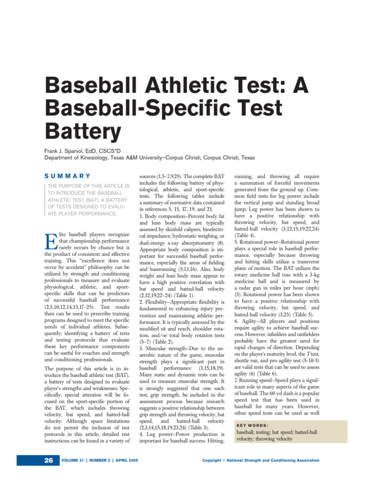 Baseball Athletic Test A Baseball Specific Test.3 | PDF | Batting ...