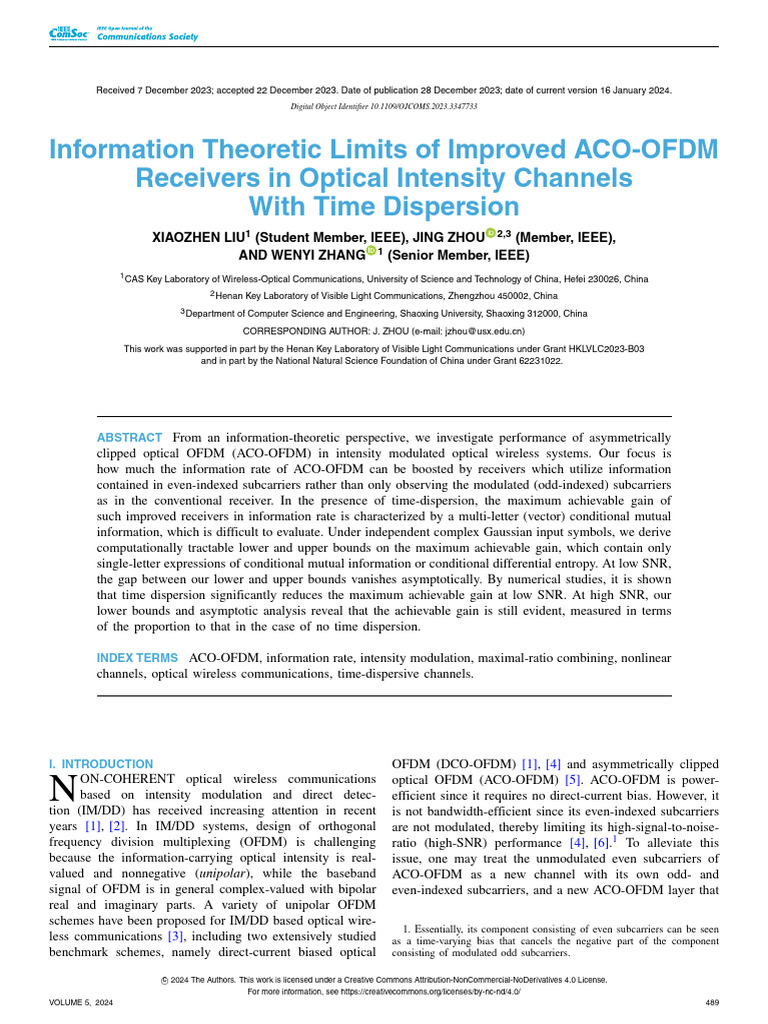 Information Theoretic Limits of Improved ACO-OFDM Receivers in Optical Intensity Channels With ...