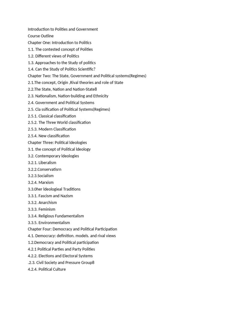 Introduction To Politics Coursr Outline | PDF