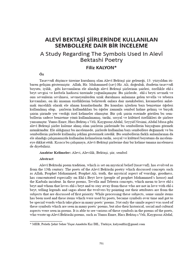 ALEVİ BEKTAŞİ ŞİİRLERİNDE KULLANILAN SEMBOLLERE DAİR BİR İNCELEME - Filiz KALYON | PDF