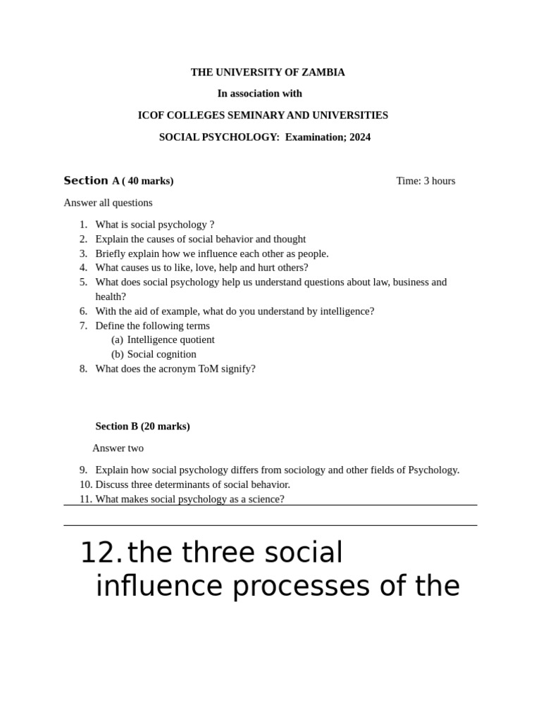 Social Psychology Exam 2024 | PDF