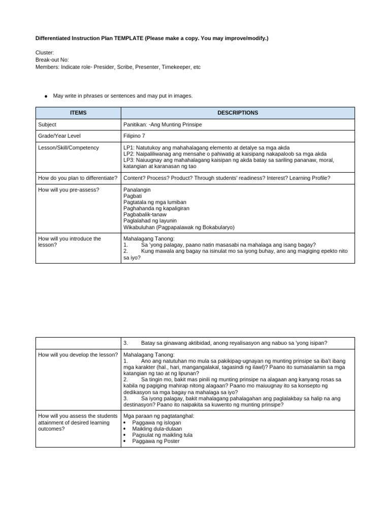 Differentiated Instruction Plan | PDF