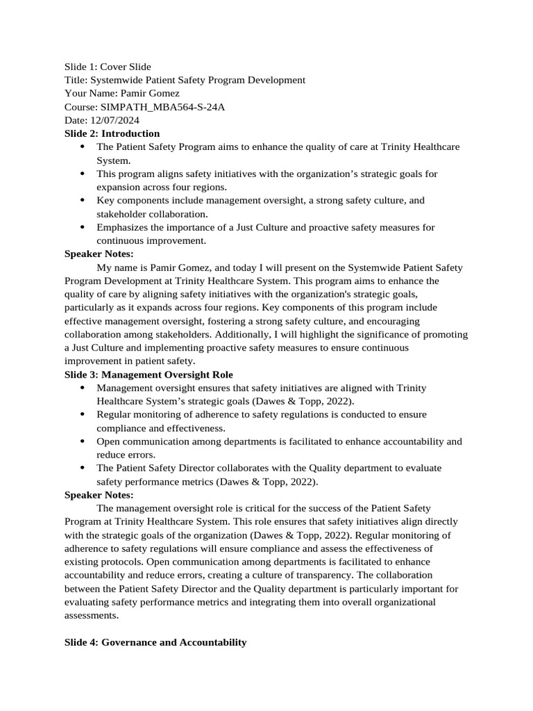 SIMPATH 564 Assessment 4 | PDF | Patient Safety | Governance