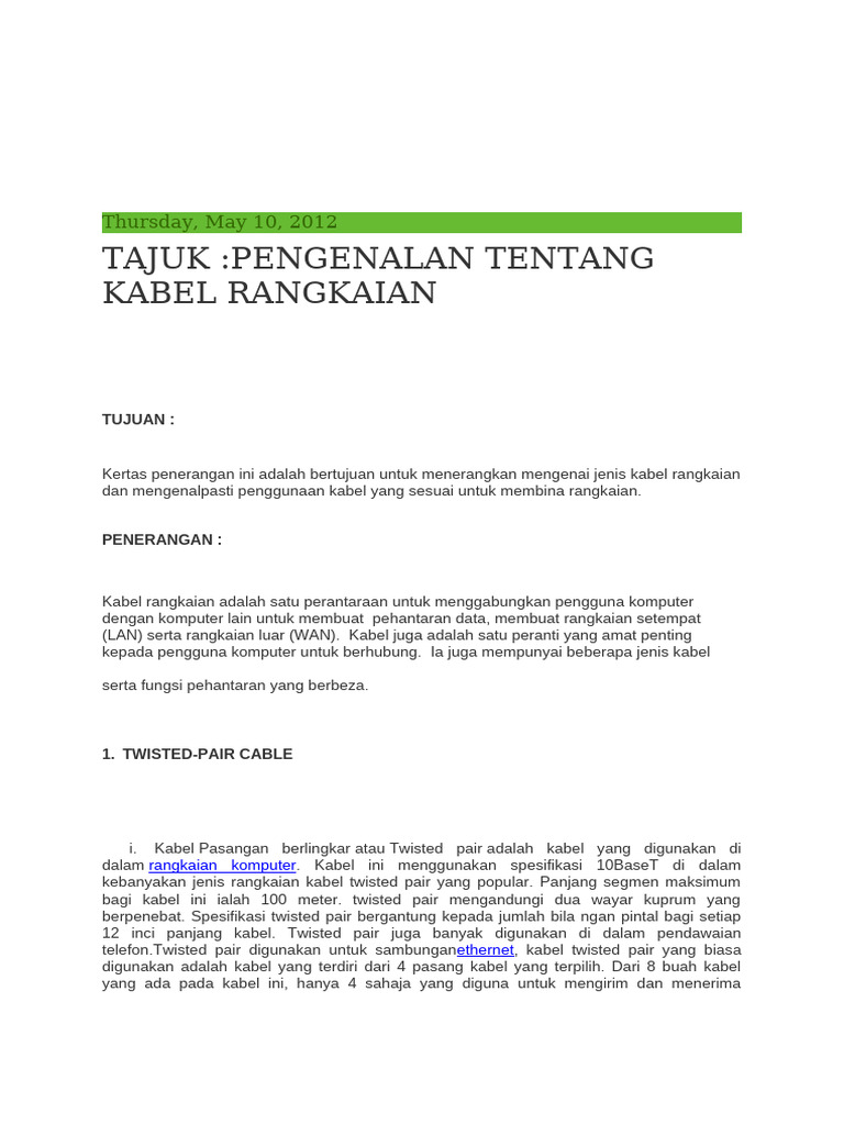 Kabel Rangkaian | PDF