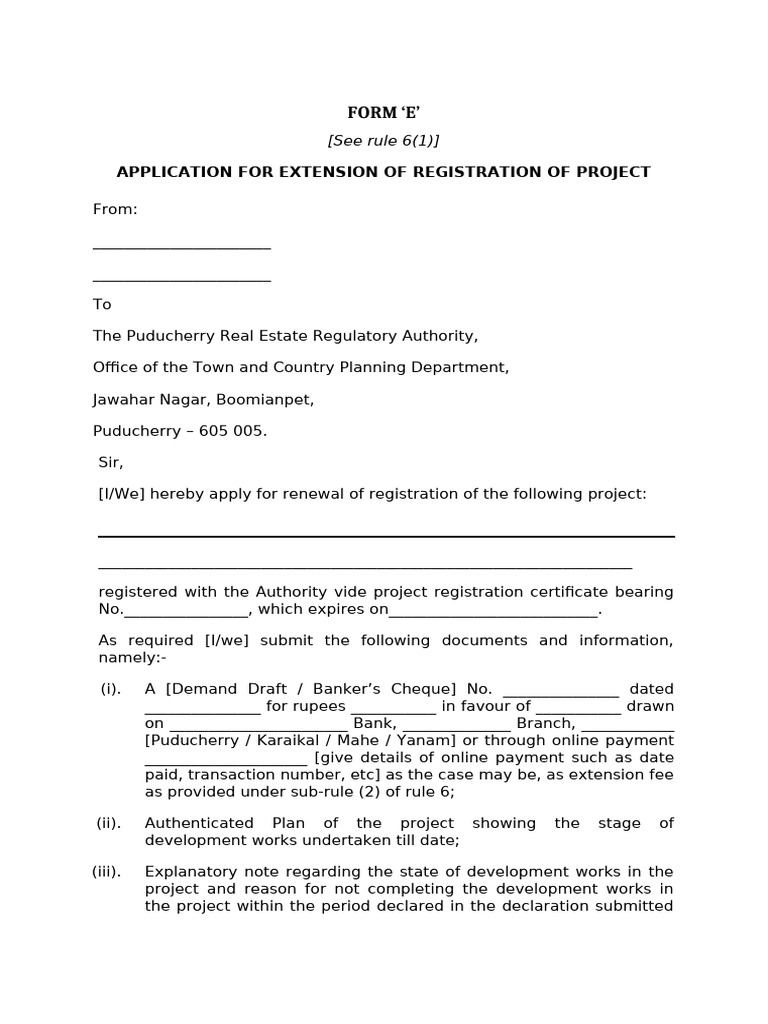 REA Registration Extension Form E | PDF