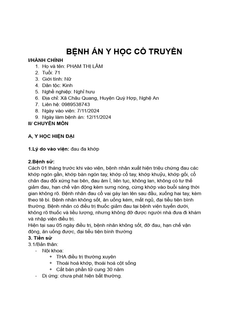 BỆNH ÁN YHCT VKDT | PDF