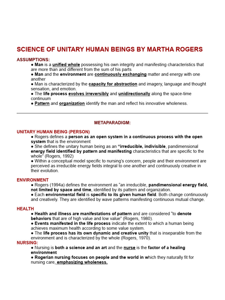 Science of Unitary Human Beings by Martha Rogers - Group 2 BSN 1C | PDF ...