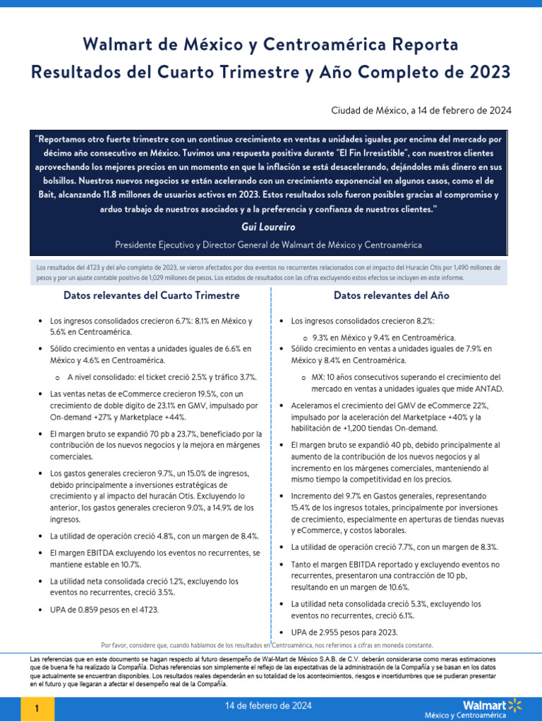 Resultados Walmex 2023: Utilidad Neta | PDF | Economias