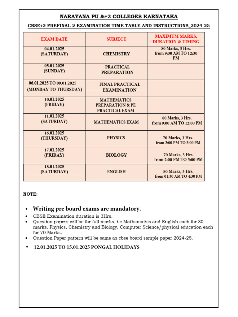 Cbse+2 Prefinal-2 Examination Time Table & Paper Setting Details - 2024 ...