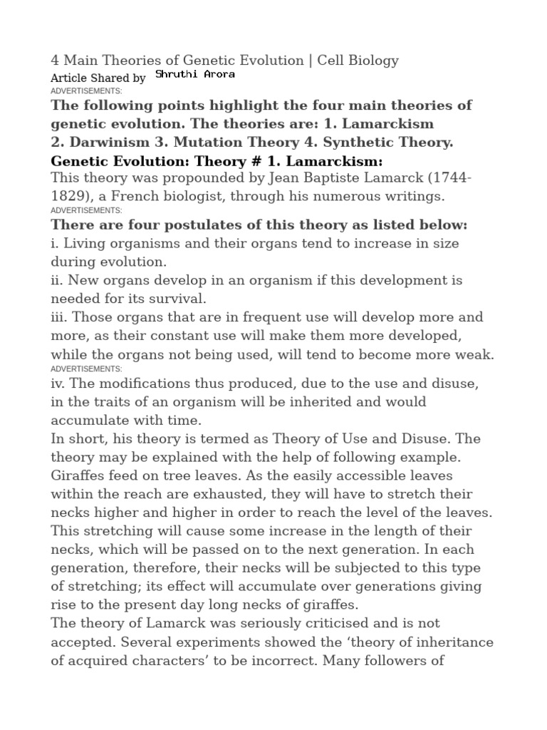 Four Theories of Genetic Evolution | PDF | Natural Selection | Genetic ...