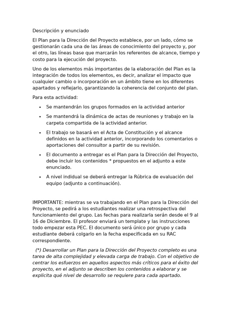 Enunciado PEC 3 Dirección de proyectos | PDF