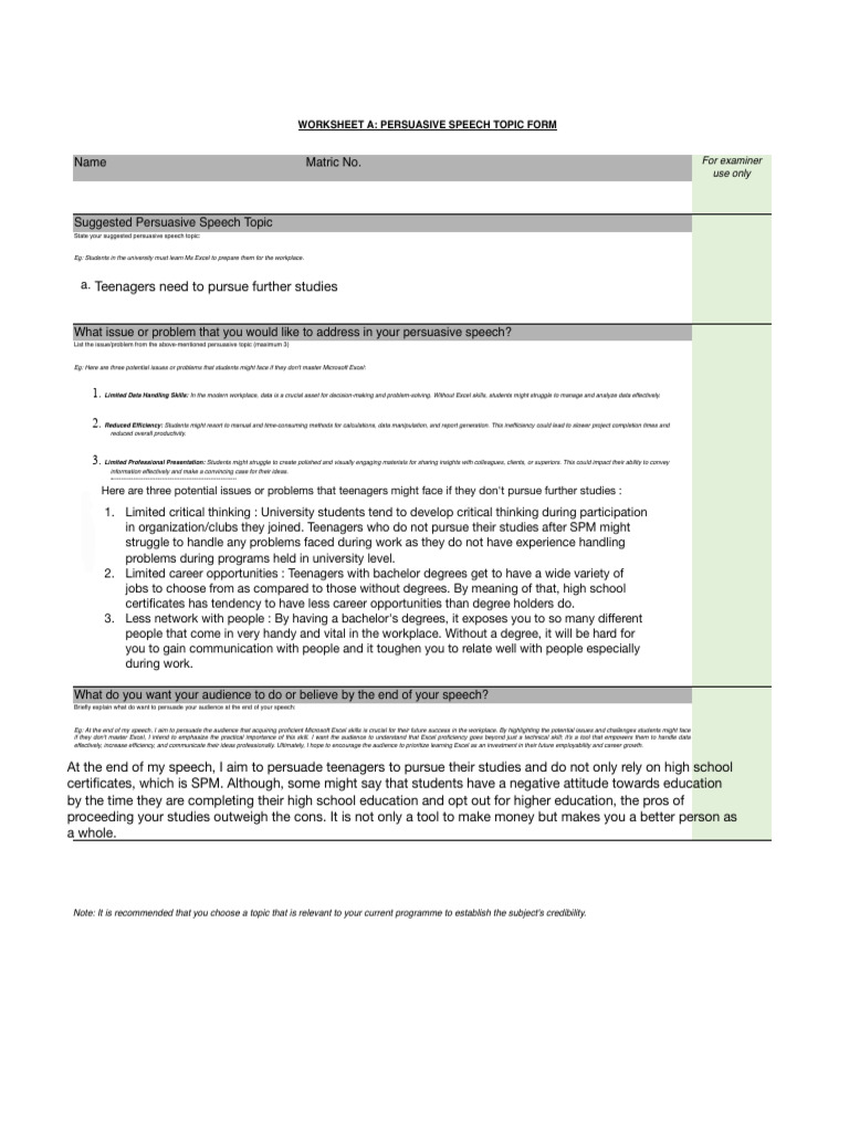 Worksheet A - Persuasive Speech Topic Resubmission | PDF | Critical ...