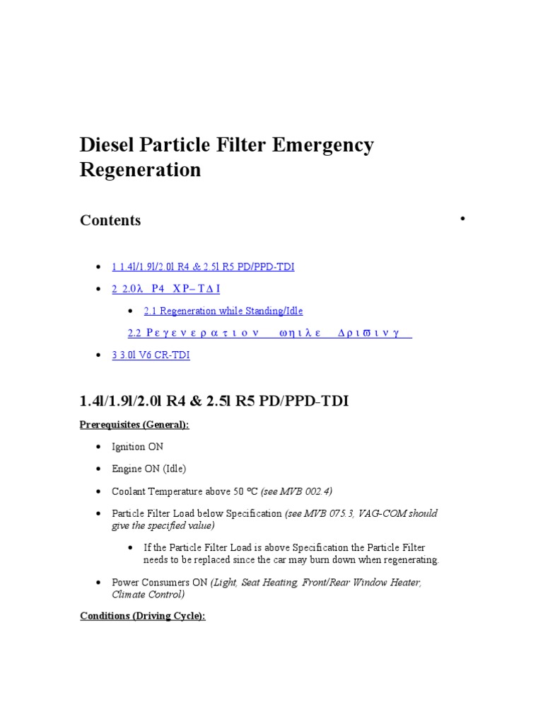 Diesel Particle Filter Emergency Regeneration | PDF | Diesel Engine | Hvac