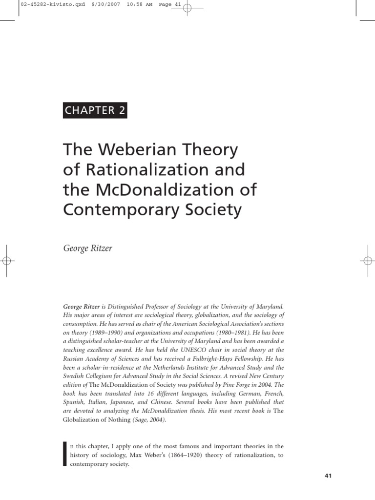 Ritzer Weber Rationalization and McDonaldization | PDF | Max Weber ...