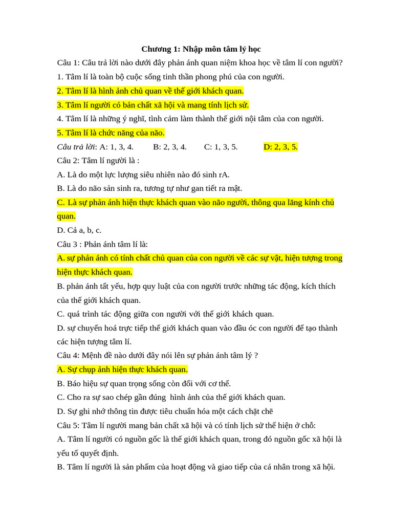 Bo Cau Hoi TLH Dai Cuong | PDF