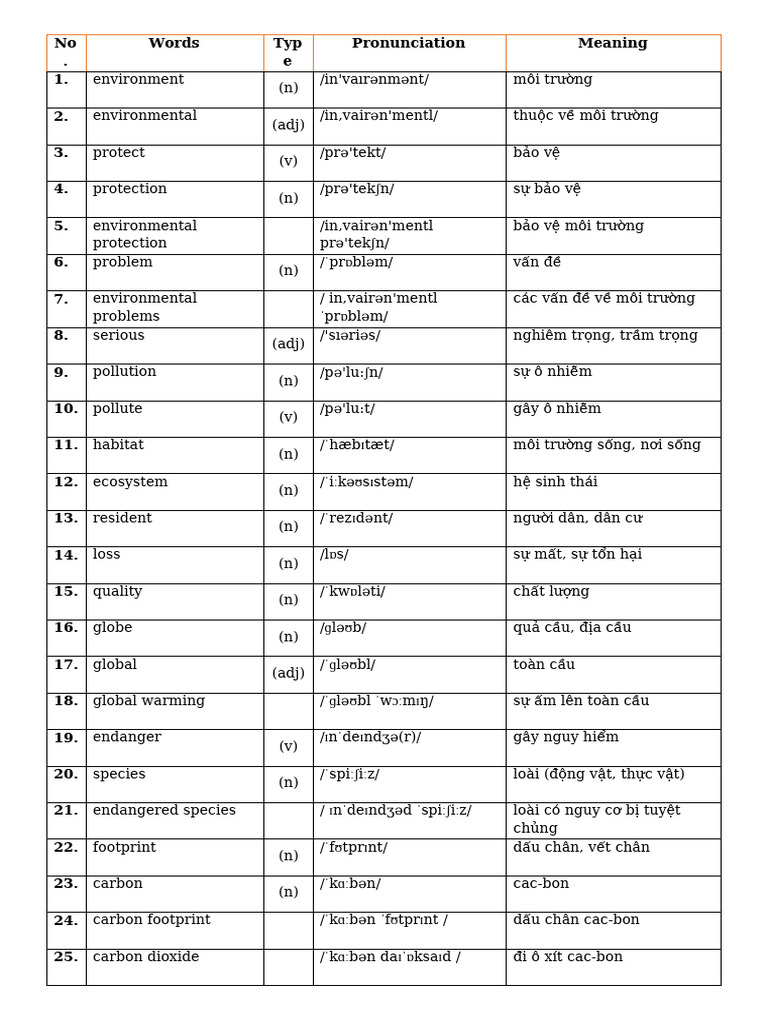 Vocabulary Environment | PDF | Pollution | Atmosphere Of Earth