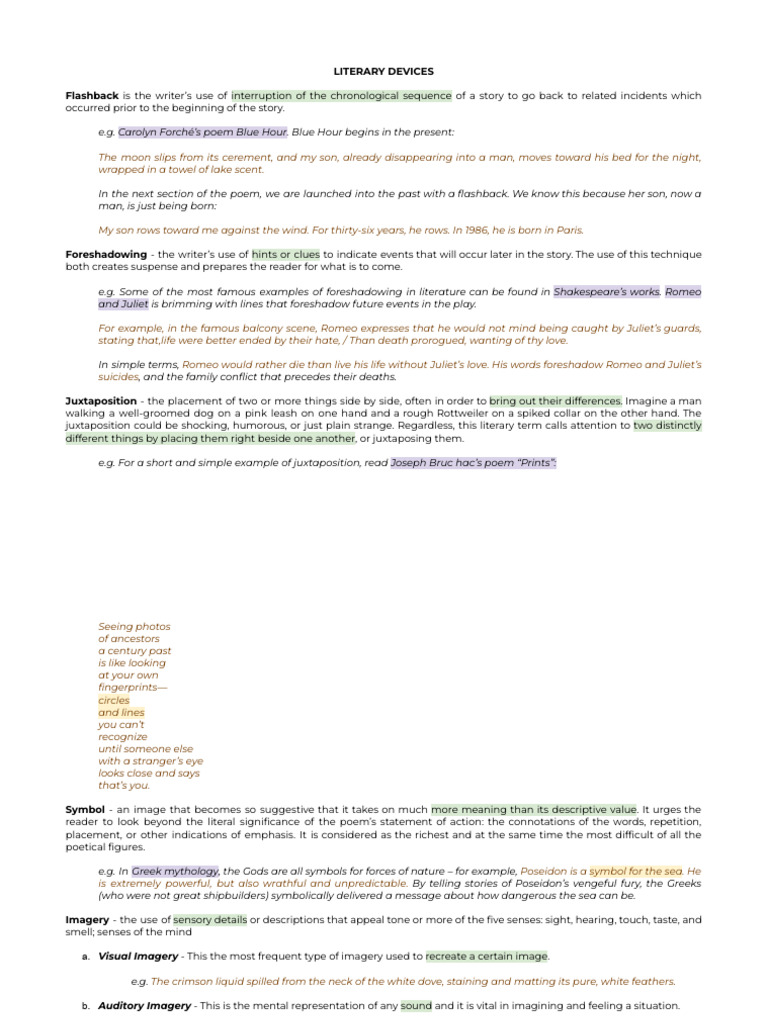 Literary Devices Notes Eng 104 | PDF | Narration | Plot (Narrative)