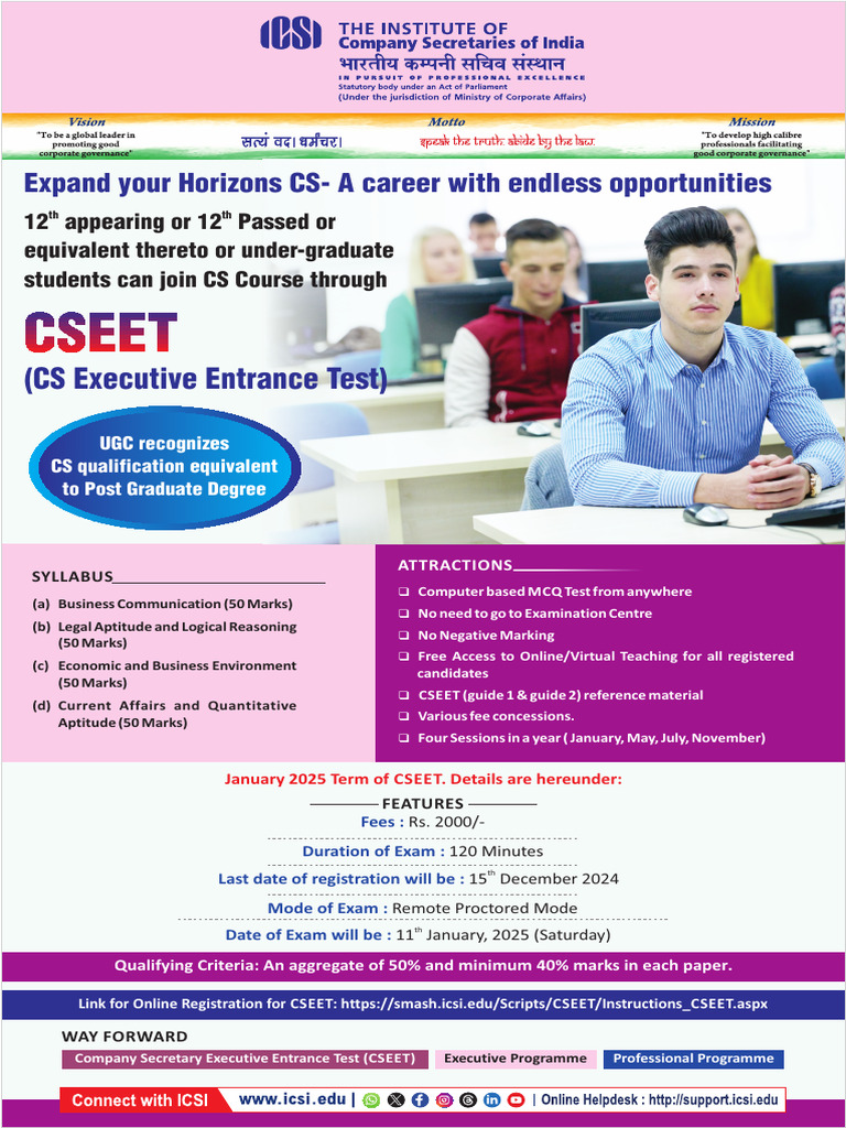 CSEET 2025: Online Exam & Registration Details | PDF
