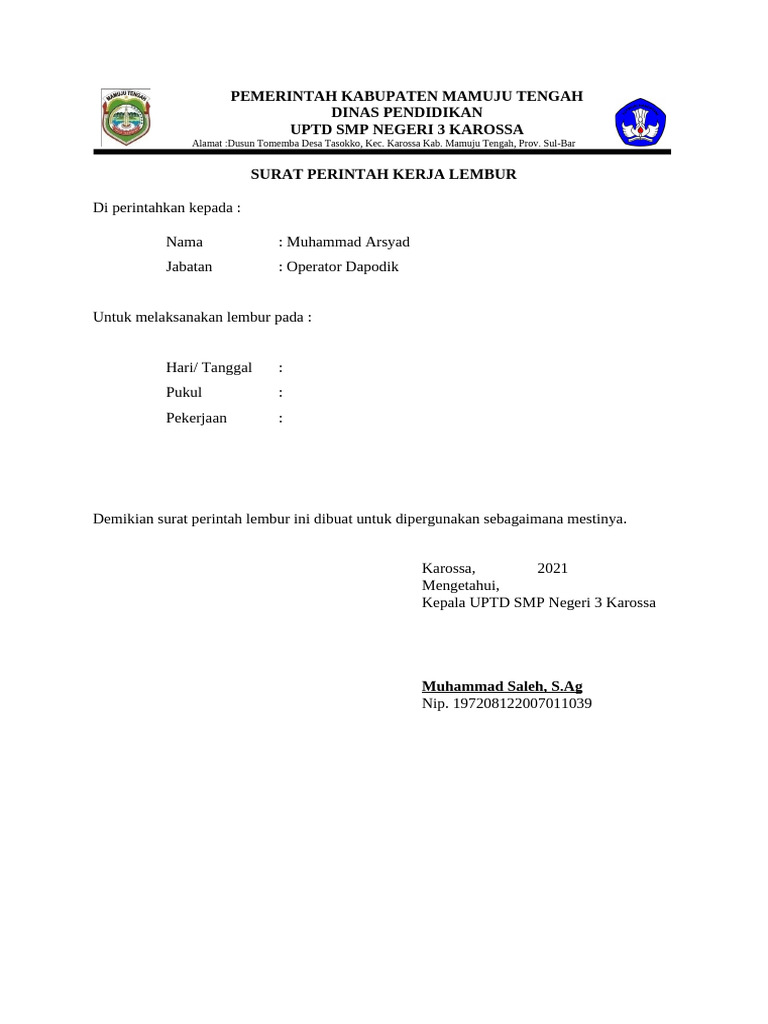 Surat Perintah Lembur | PDF