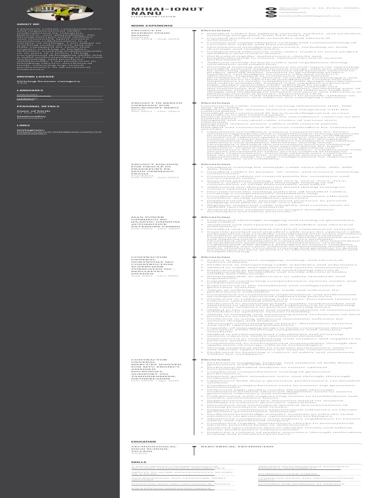 CV Nanu Mihai Ionut 2024 | PDF | Reliability Engineering | Electrician