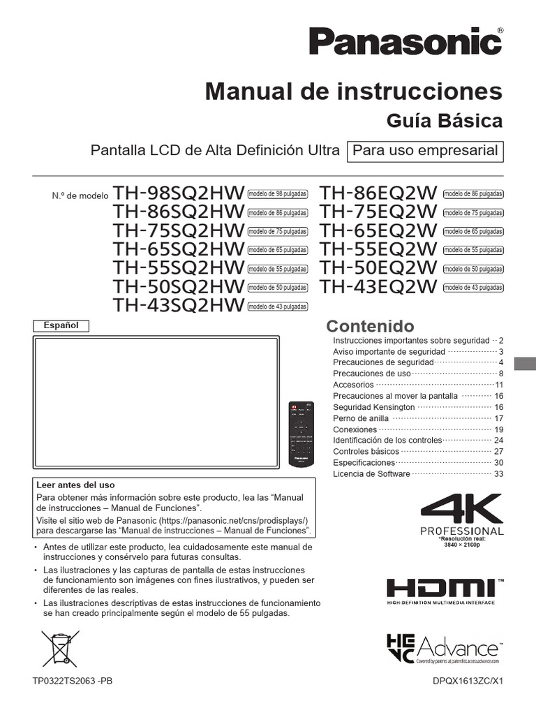 sq2hw_eq2w_qsg_esp | PDF | Enchufes y tomas de corriente alterna | Hdmi