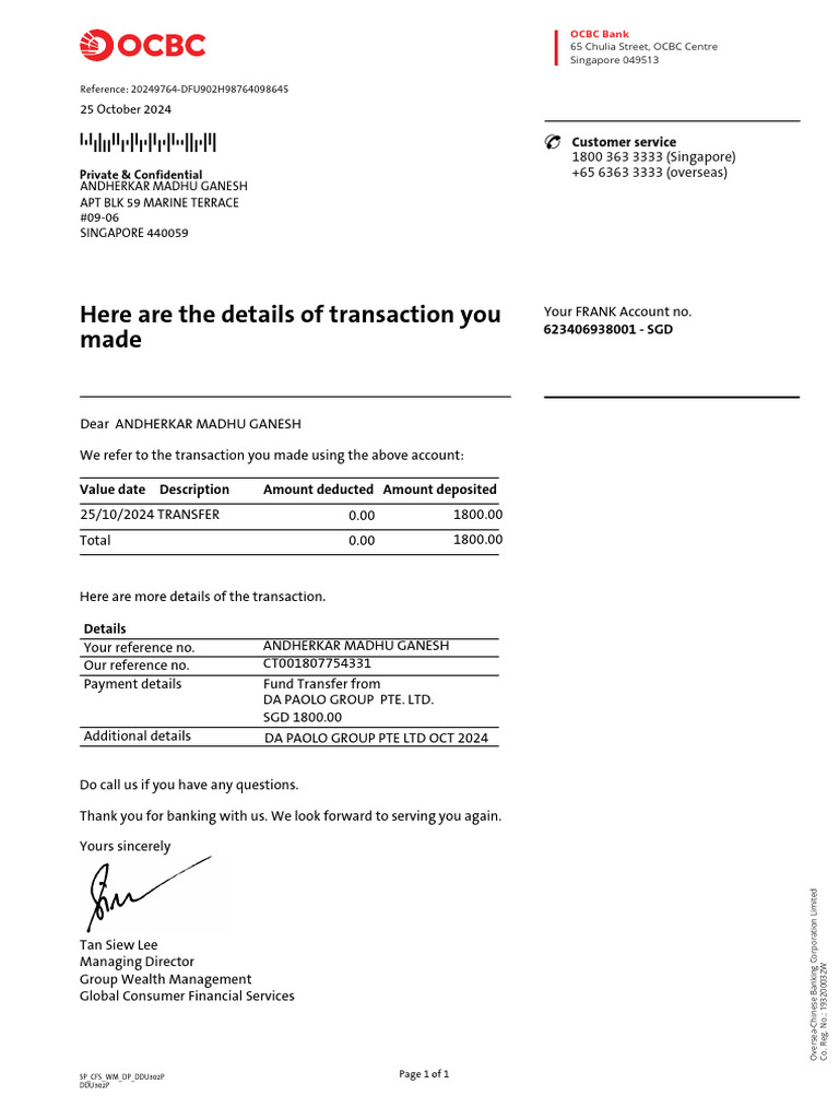 Here Is The Transaction Details For 8001 Oct 2024 | PDF