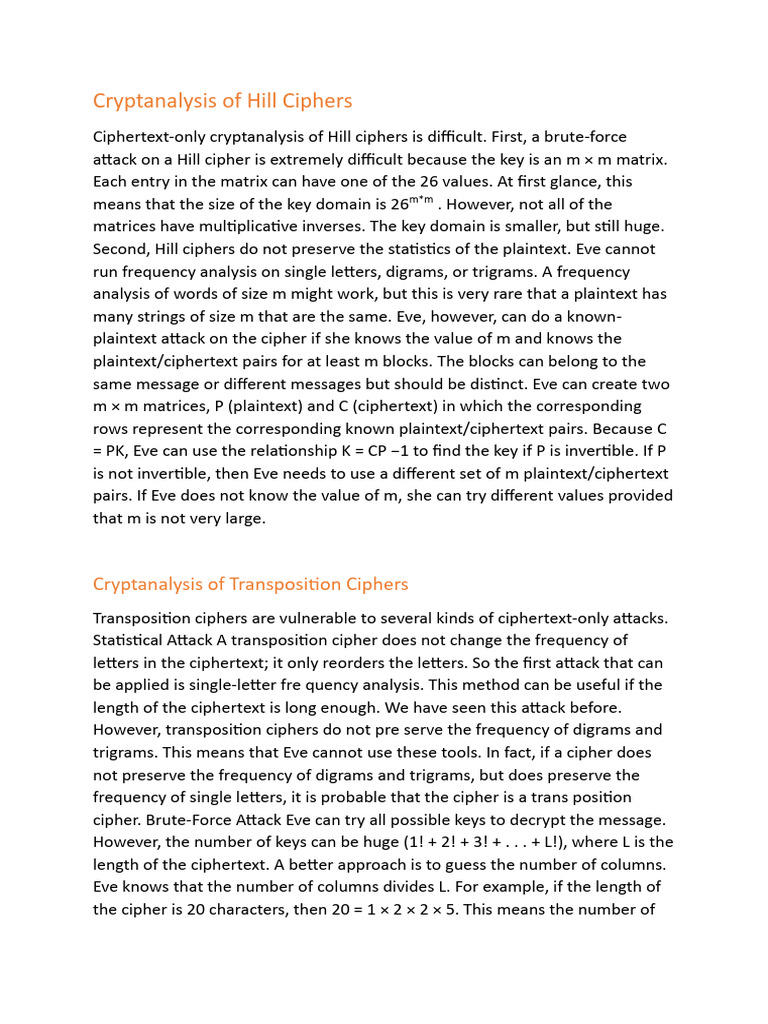 Cryptanalysis of Hill Ciphers | PDF | Cryptanalysis | Cipher