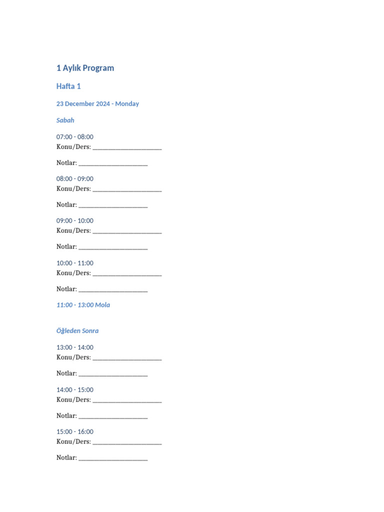 1 Aylik Program Duzenli | PDF