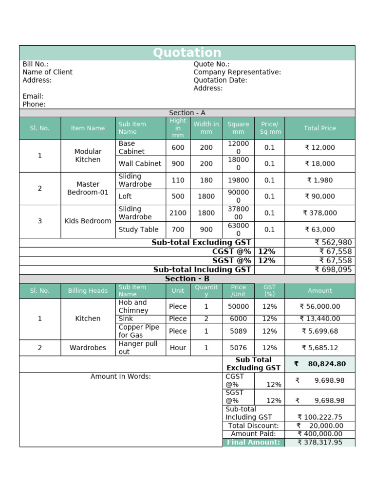 Interior Quotation Format 1 | PDF | Home | Interior Design