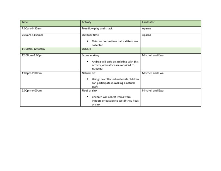 KG Activity Schedule | PDF