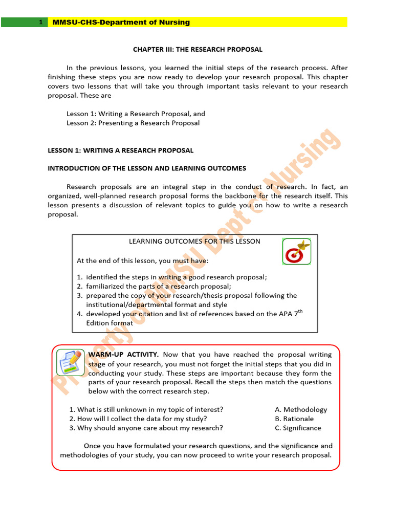 14 Chapter 3 Lesson 1 The Research Proposal 1 | PDF | Rubric (Academic) | Citation