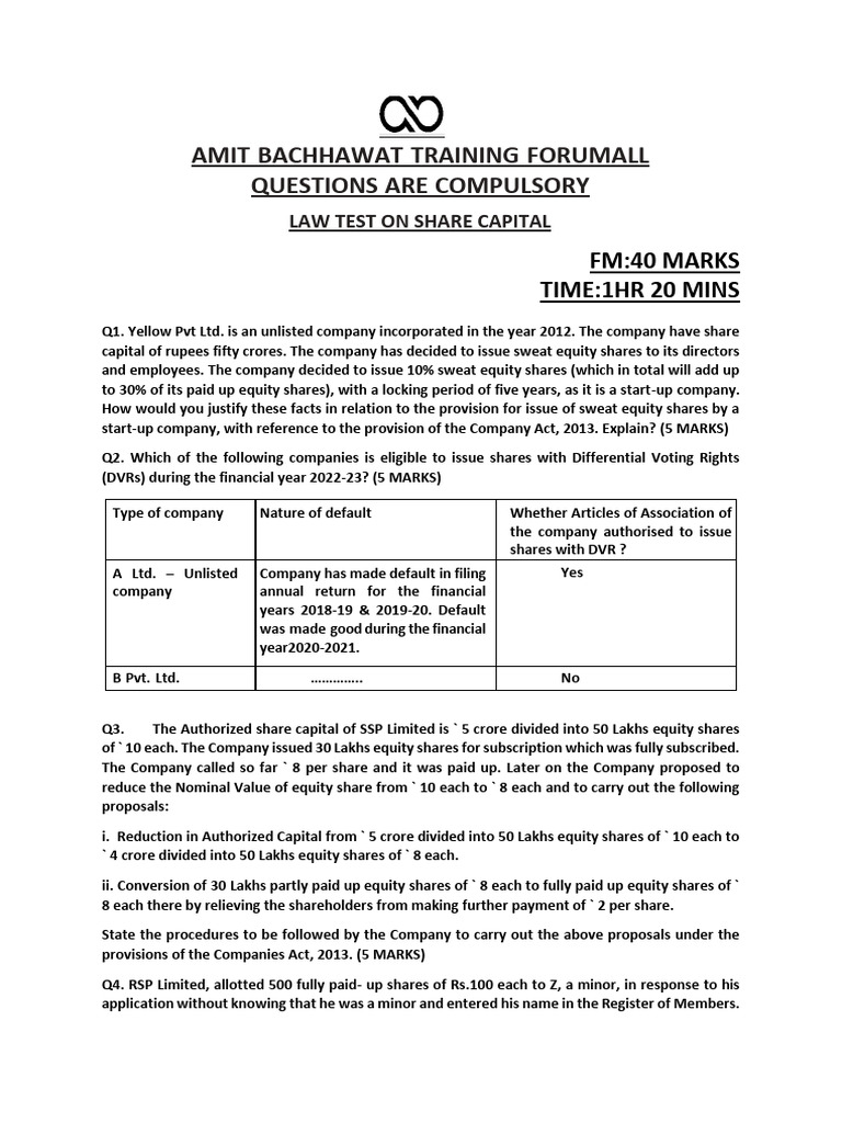 Share Capital Questions | PDF | Equity (Finance) | Business Economics