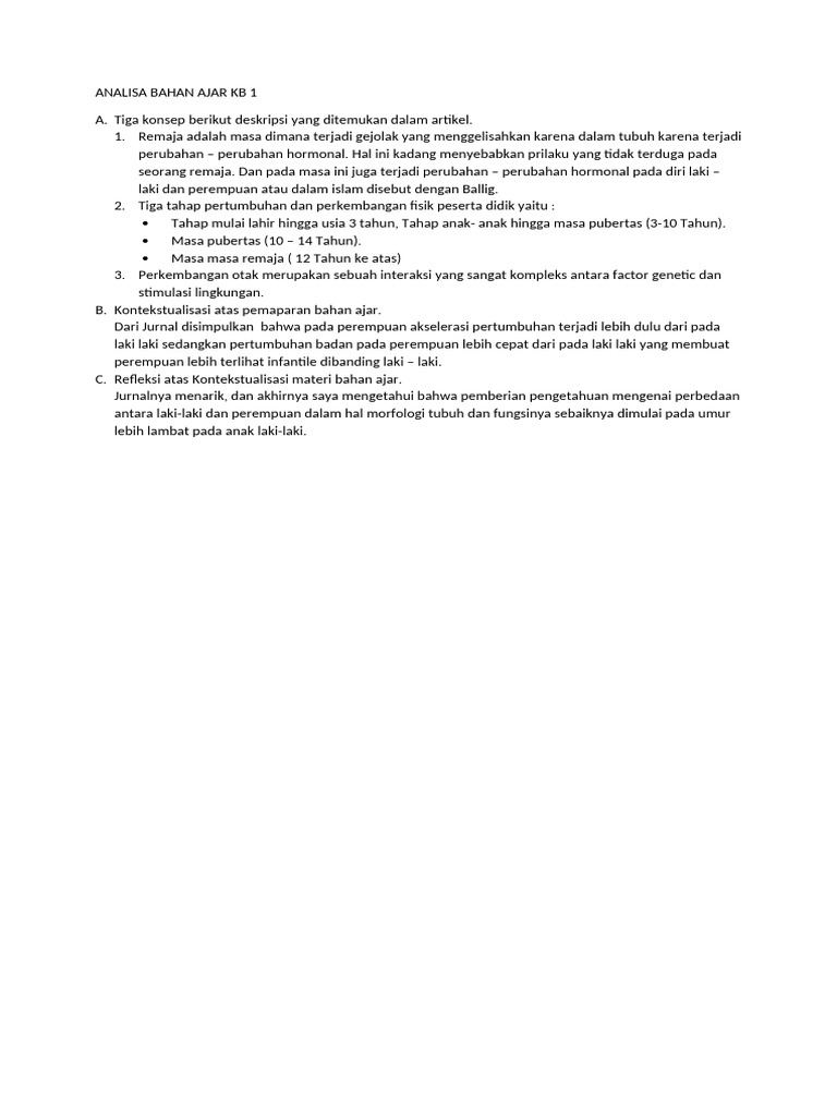ANALISA BAHAN AJAR KB 1 | PDF