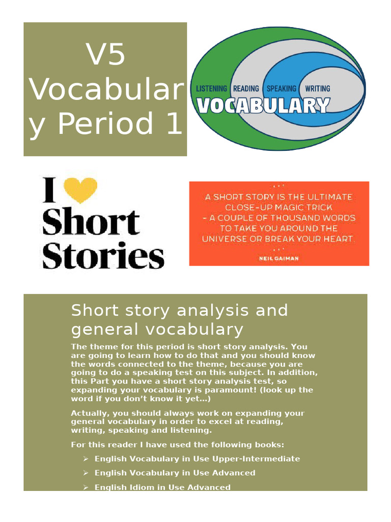 Short Story Analysis Vocabulary Guide | PDF | English Language | Vocabulary
