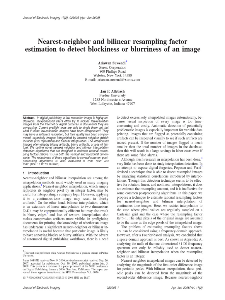 Nearest Neighbor and Bilinear Resampling Factor Estimation To Detect ...
