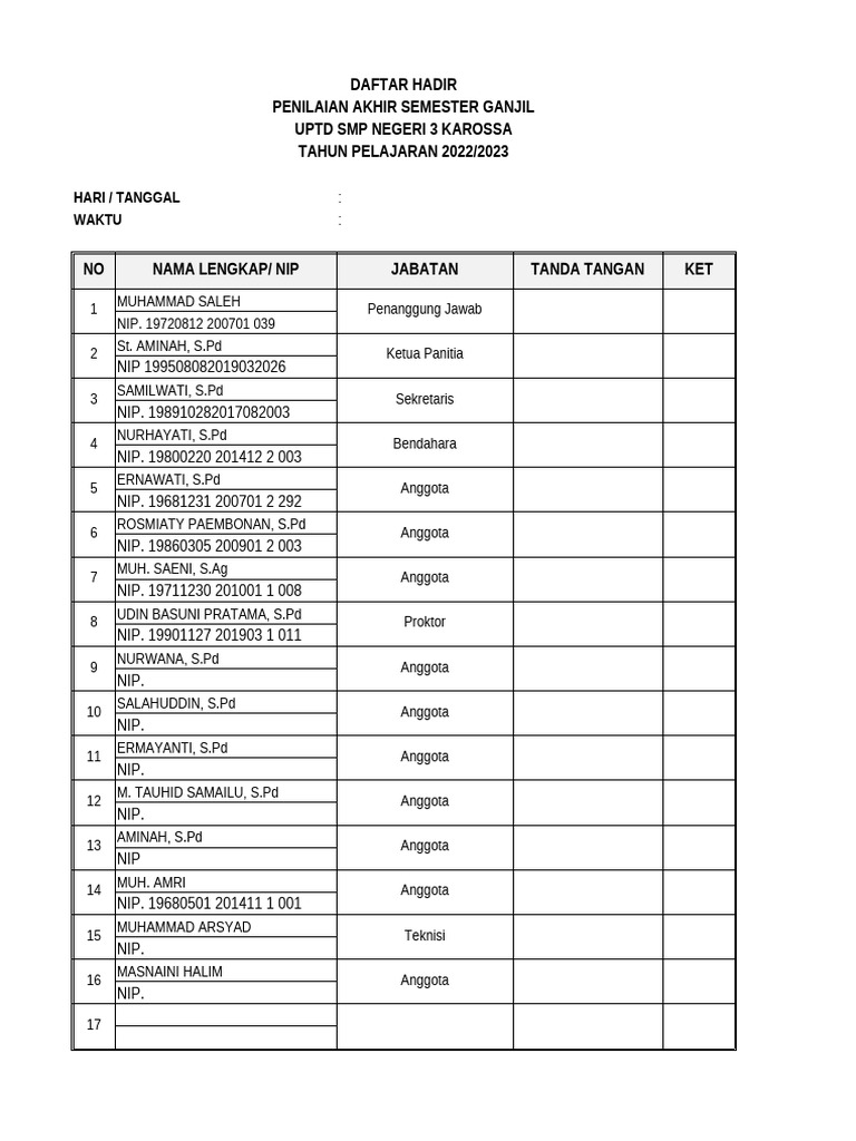 Absen Panitia Ujian | PDF