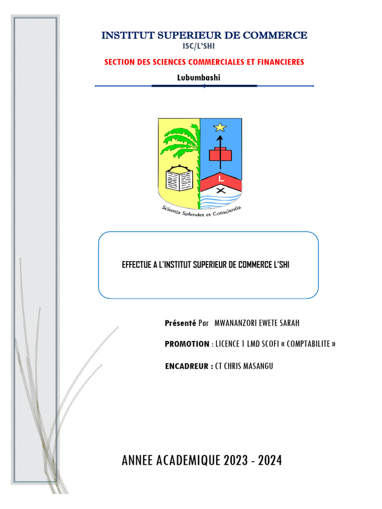 Rapport de stage ISC Lubumbashi 2024 | PDF
