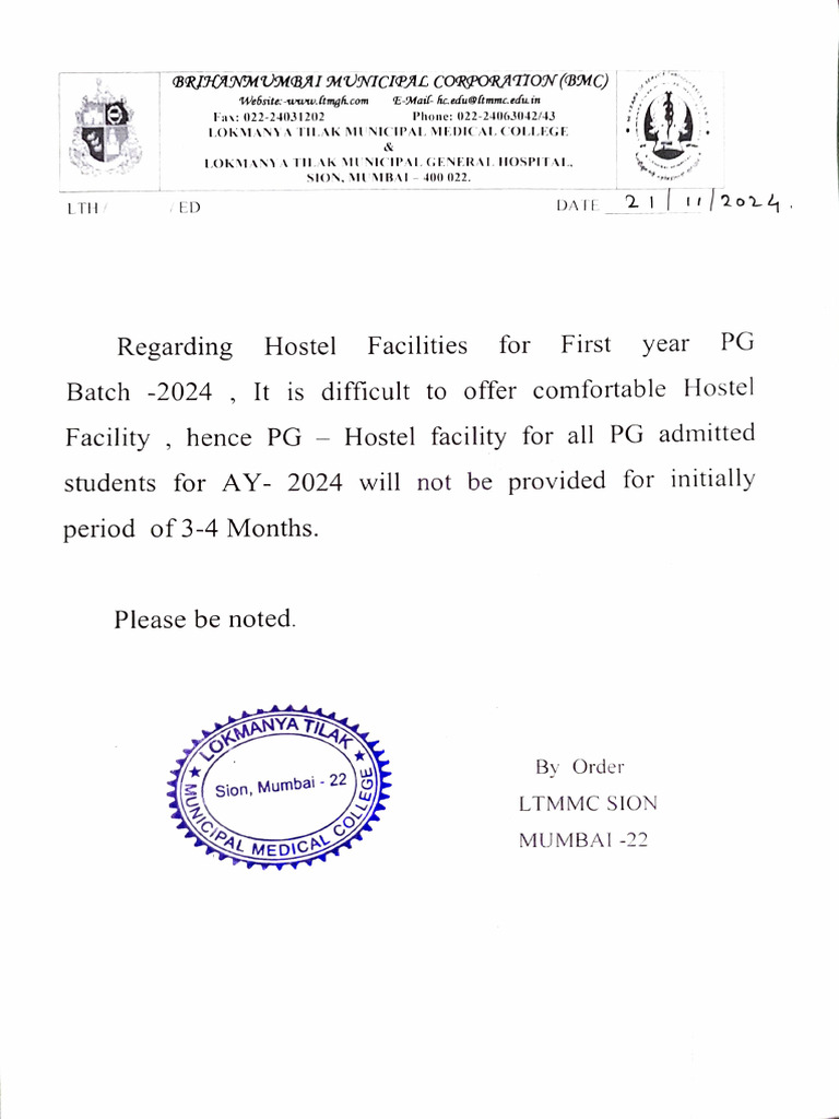 PG_Admission_Hostel_Facility_Notice_2024_25 | PDF