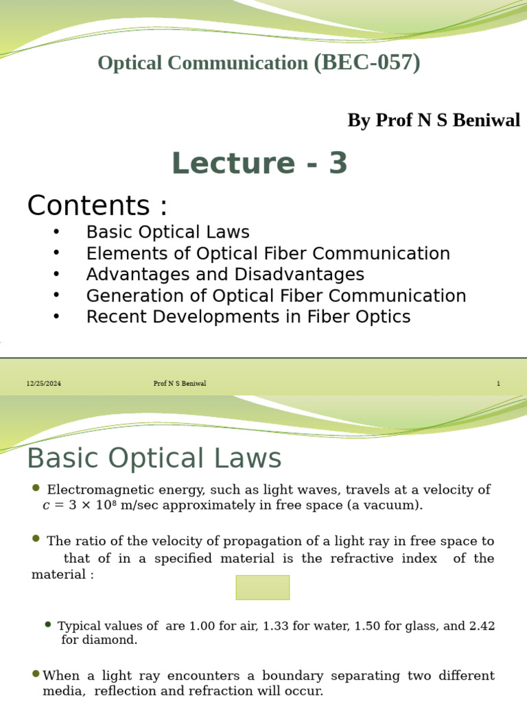 Lecture 3 Pdf Optical Fiber Refraction