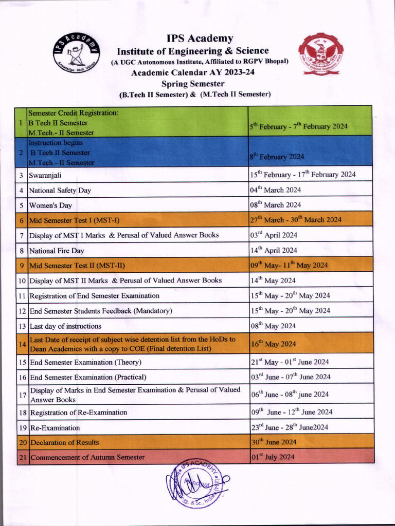 Academic Calendar 2023 24 | PDF