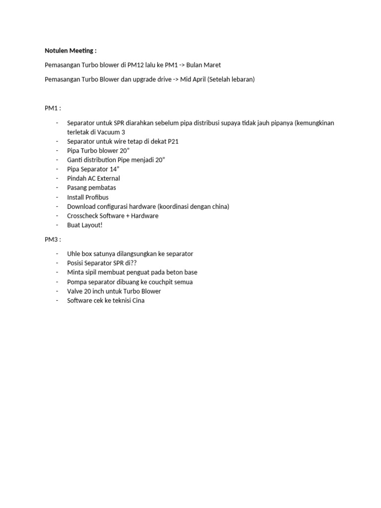 Rencana Pemasangan Turbo Blower PM1 dan PM3 | PDF