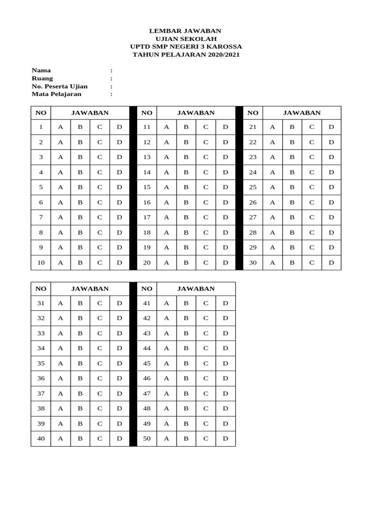 Lembar Jawaban Pilihan Ganda | PDF