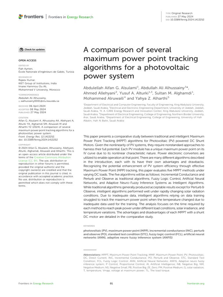 A Comparison of Several Maximum Power Point Tracking Algorithms For A Photovoltaic Power System ...